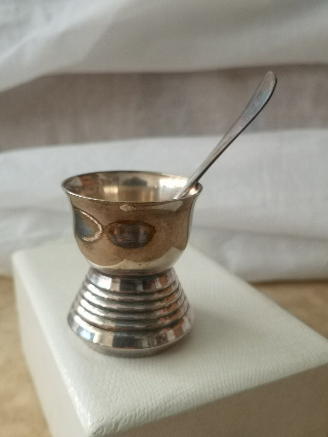 Silver Plate Egg Cup and Spoon Set St Medard Birth Gift Christening ...