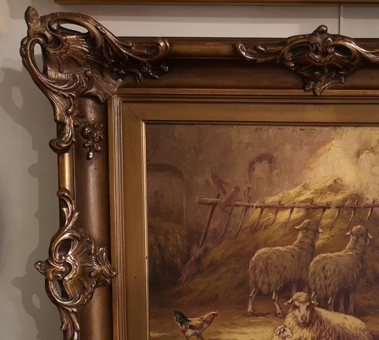 Sheep in a Stable Painting Lamb Chicken Rustic Decor Farmhouse - Etsy