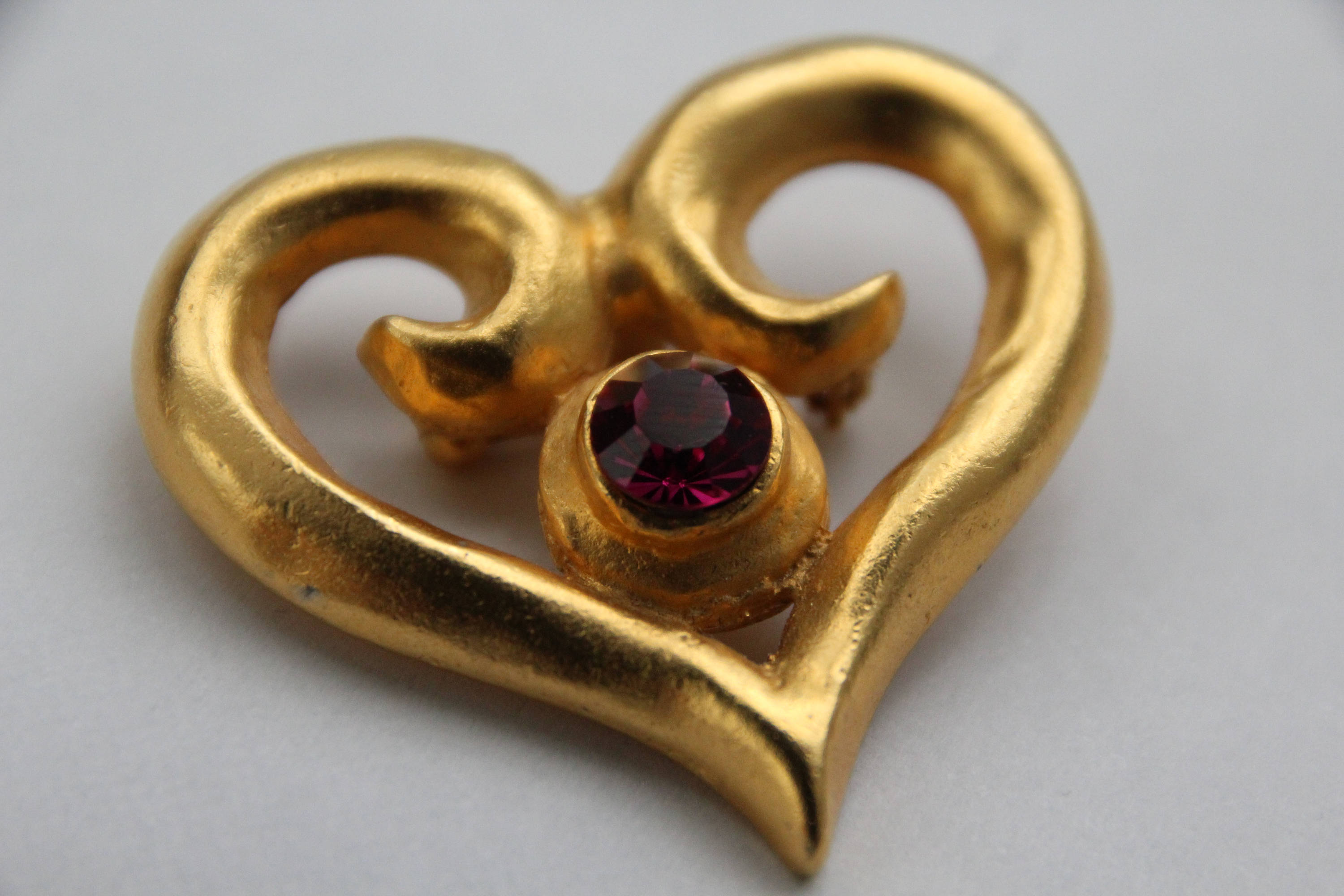 Heart brooch Heart pendant Gold tone garnet rhinestone | Etsy