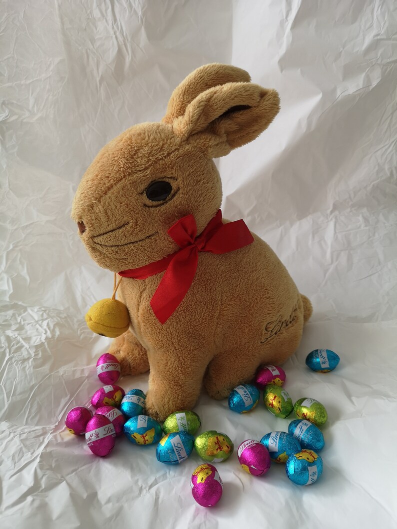 Easter Bunny Rabbit Toy Goldhase Red Ribbon Gold Bell Plush Plushie ...