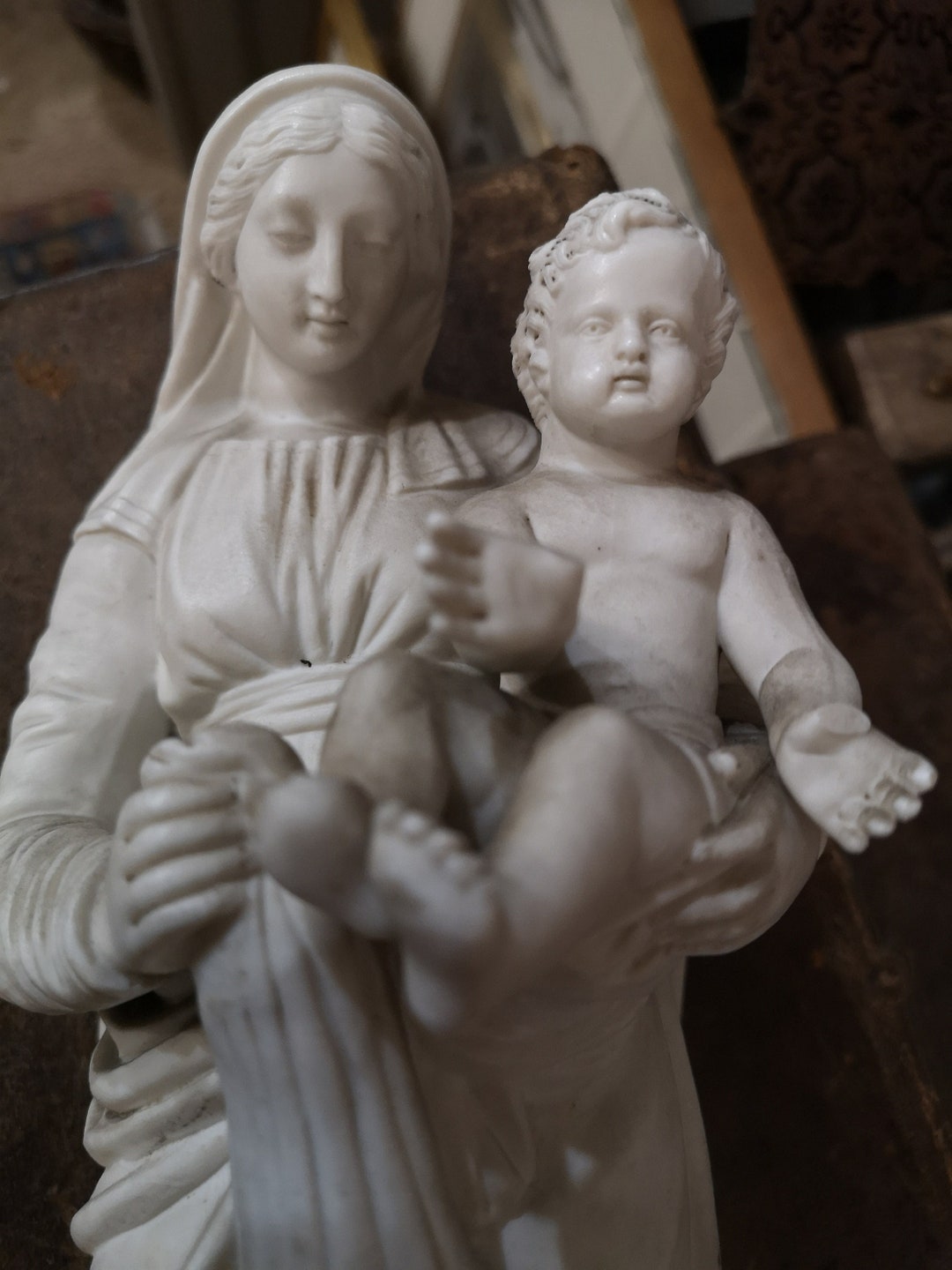 Virgin Mary Jesus Christ Baby Our Lady Biscuit Porcelain Group Child ...