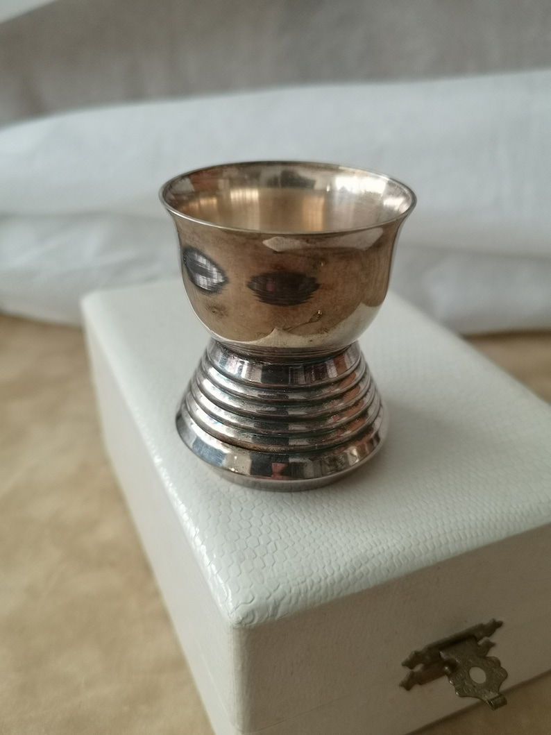 Silver Plate Egg Cup and Spoon Set St Medard Birth Gift Christening ...