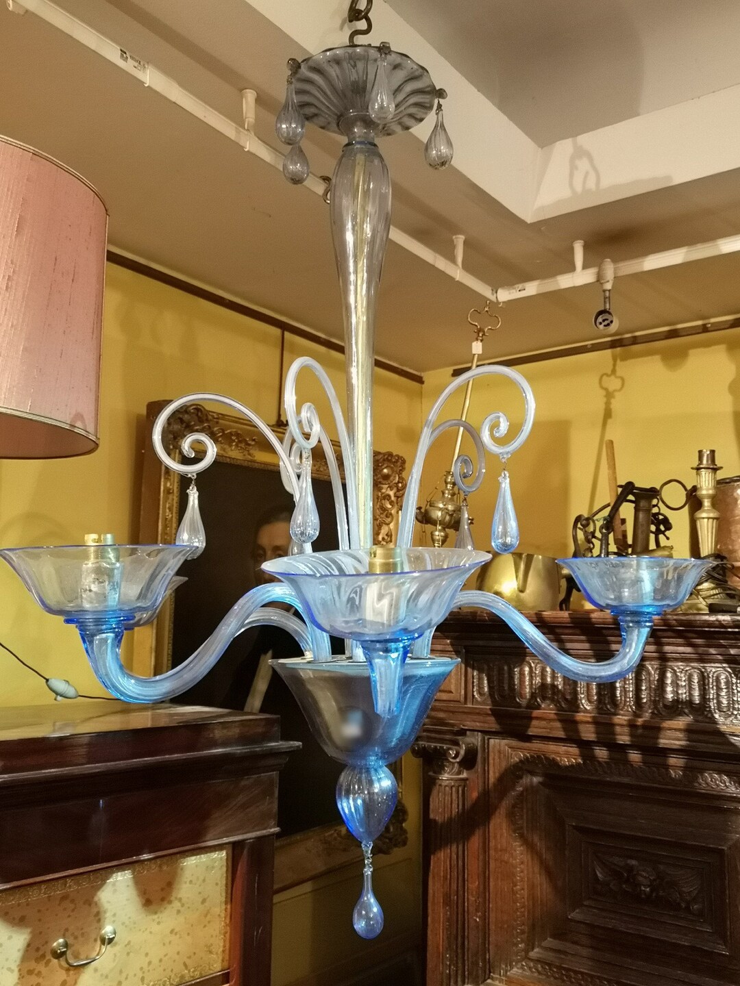 Blue Murano Glass Chandelier Lighting Aqua Pendant Light Blue Ceiling ...