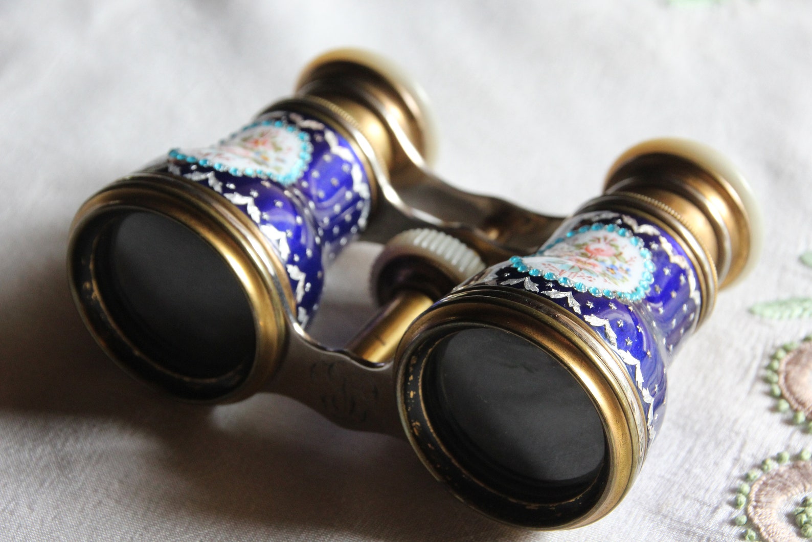 Blue French Opera Glasses Mother of Pearl Gold Opera Binoculars Antique ...