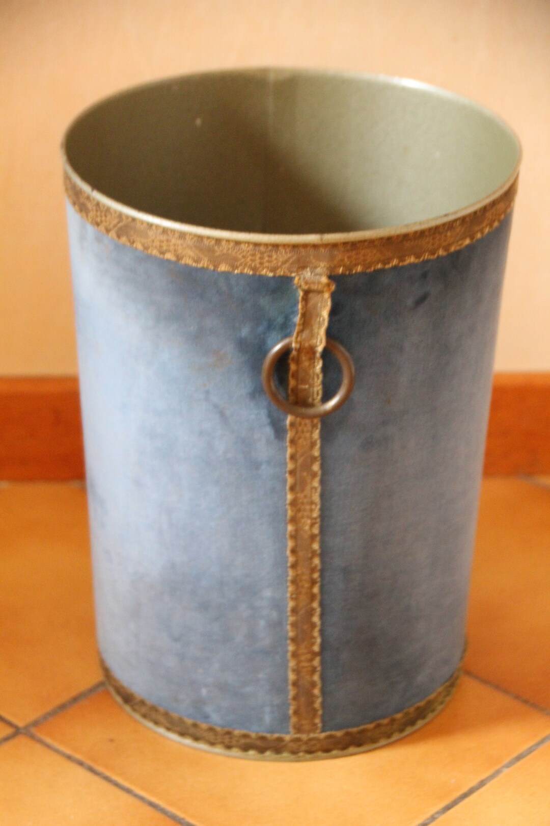 Empire Style Antique Wastebasket Blue Trash Can Gold Wastebasket Blue ...