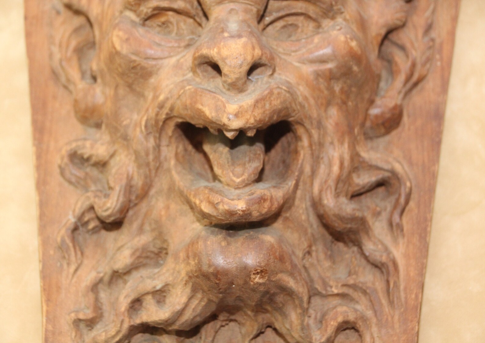 Antique Carved Wood Devil Wall Art Horned Devil Demon Wall Decor Devil ...