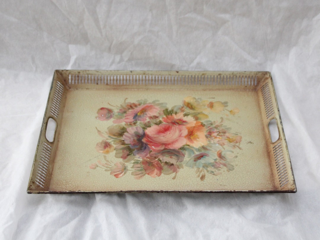 Red Roses Decor Serving Tray Floral Design Flowers Summer Dinner Metal ...