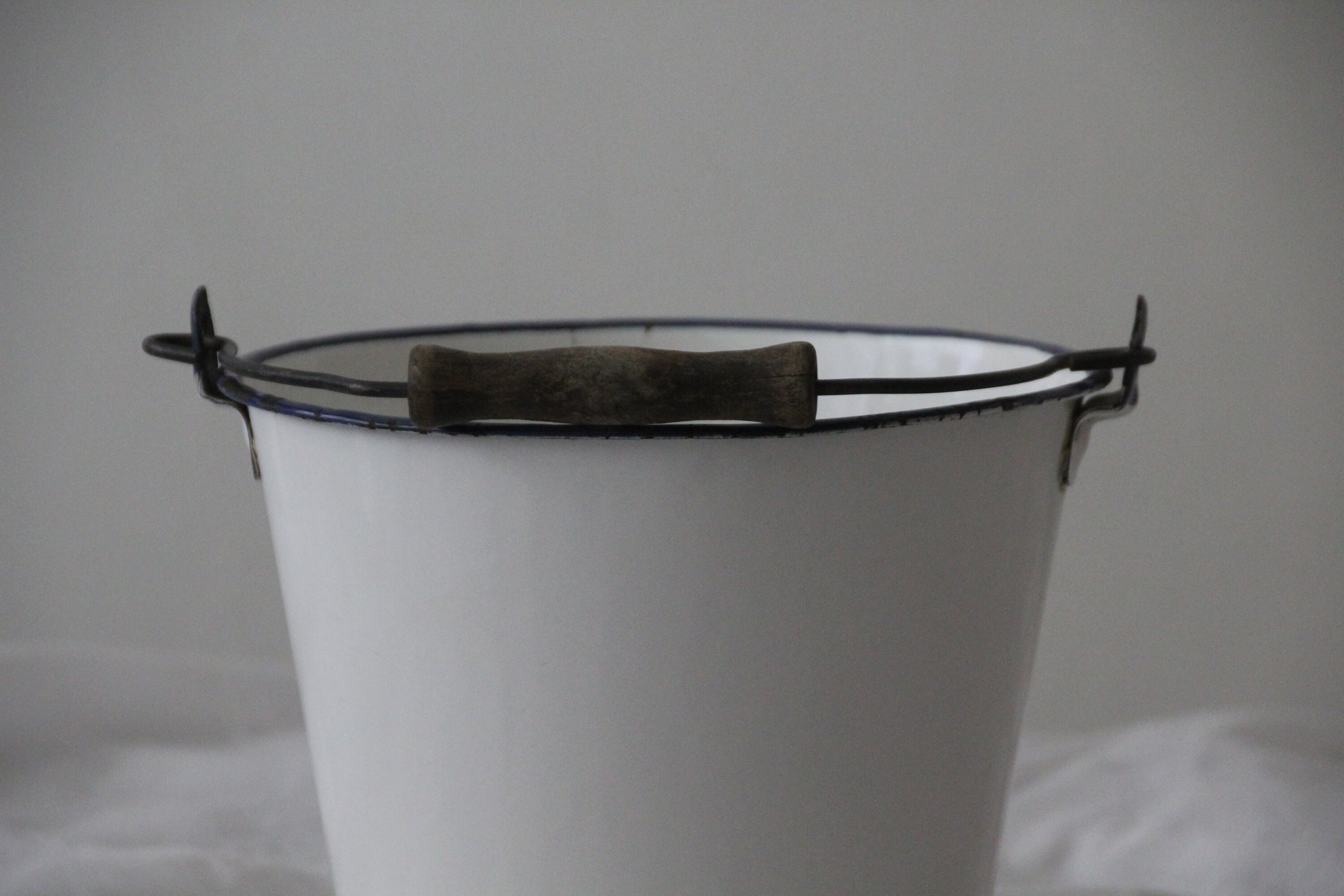 White Enamel Bucket With Handle Metal French Farmhouse Kitchen | Etsy