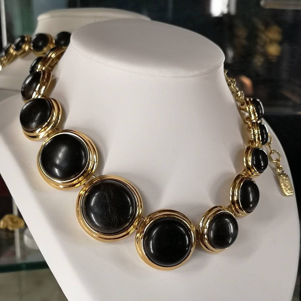 Yves Saint Laurent Necklace YSL Necklace Gold Tone Ebene Wood | Etsy