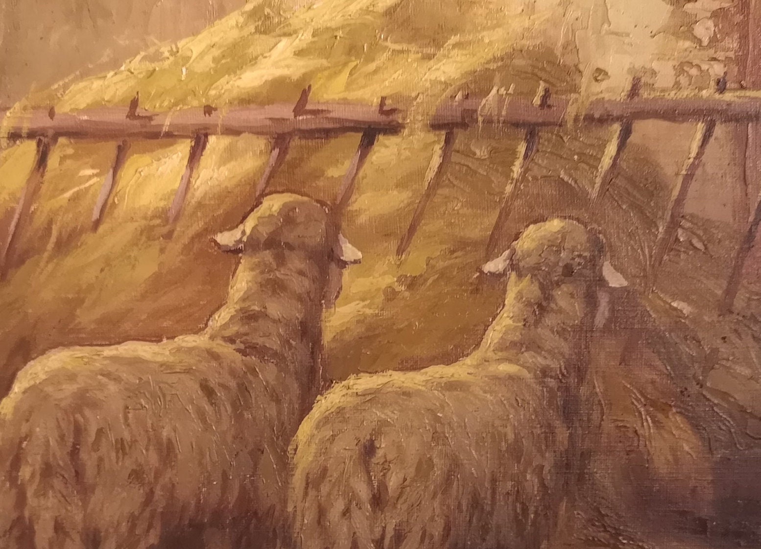 Sheep in a Stable Painting Lamb Chicken Rustic Decor Farmhouse - Etsy