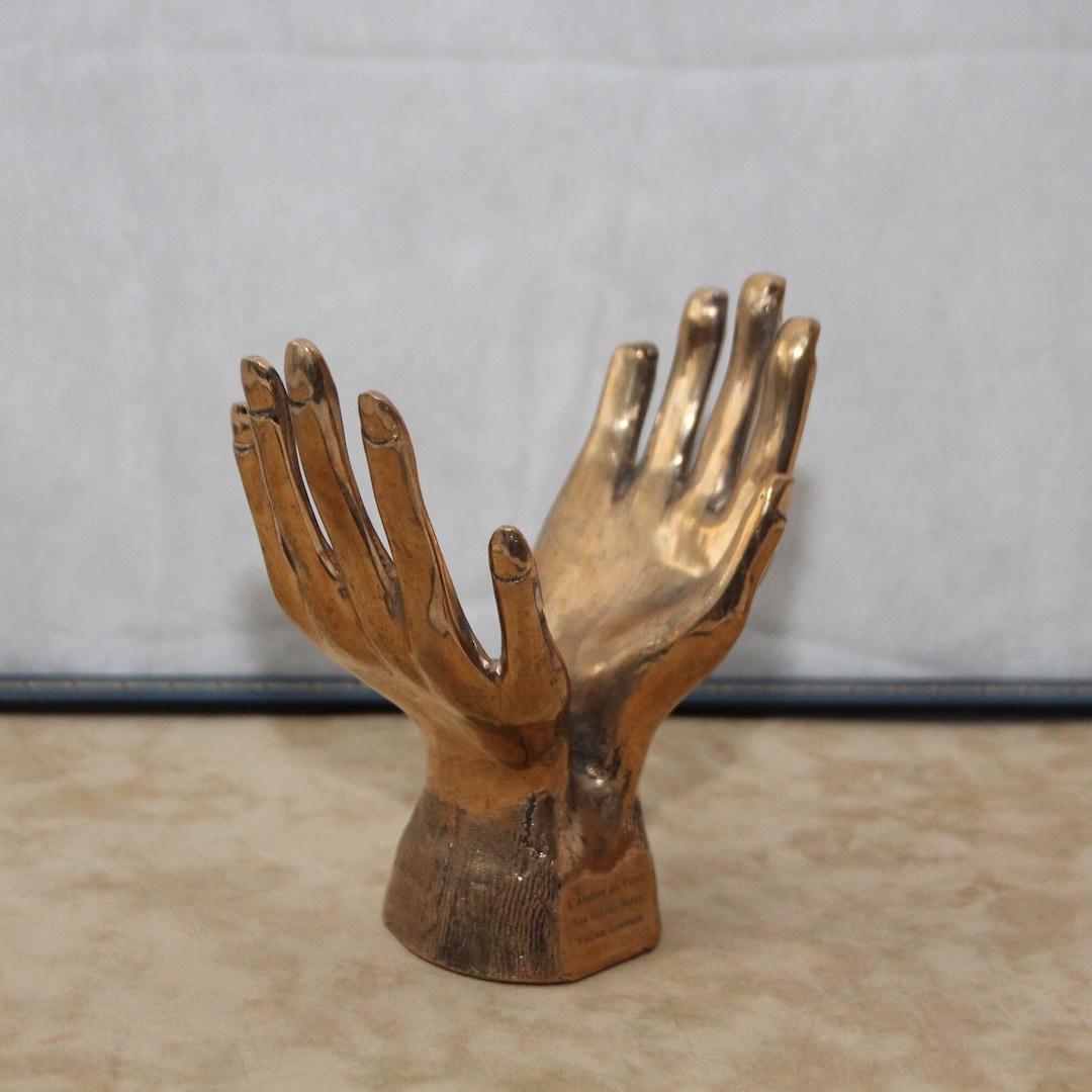 Bronze Two Hands Sculpture Gold Hands Golden Hand Award Gold Paperweight Desk Decor Bronze Gift ...