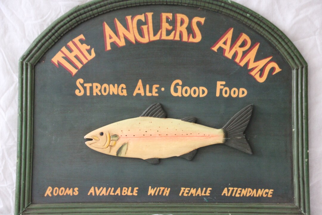 Vintage Wood Sign Fish Wall Decor the Anglers Arms British Pub Decor ...