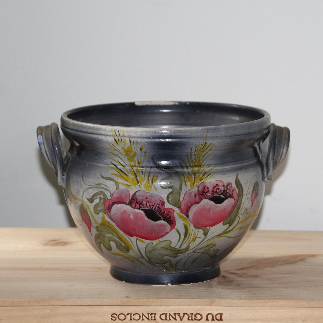 Majolica Vase Ceramic Planter Indoor Pottery Pot Flower Bowl Hand ...