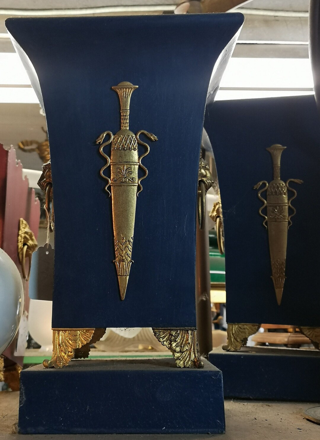 Empire Style Gold Blue Vases PAIR Napoleonic Decor French Napoleonic ...