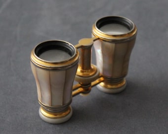 Blue French Opera Glasses Mother of Pearl Gold Opera Binoculars Antique ...