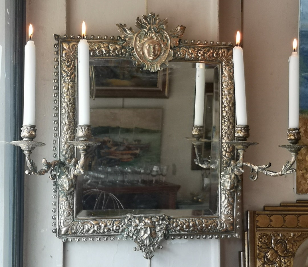 Gothic Style Bronze Gold Wall Mirror Gods Fleur De Lis Heraldic ...