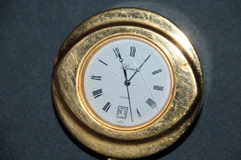 Gilt Bronze Desk Clock Swiss Made Berney Eye Decor Gold Desk Clock ...