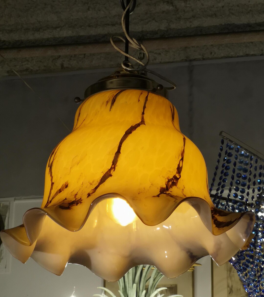 Yellow Glass Ceiling Light Molded Glass Pendant Light Yellow Light ...