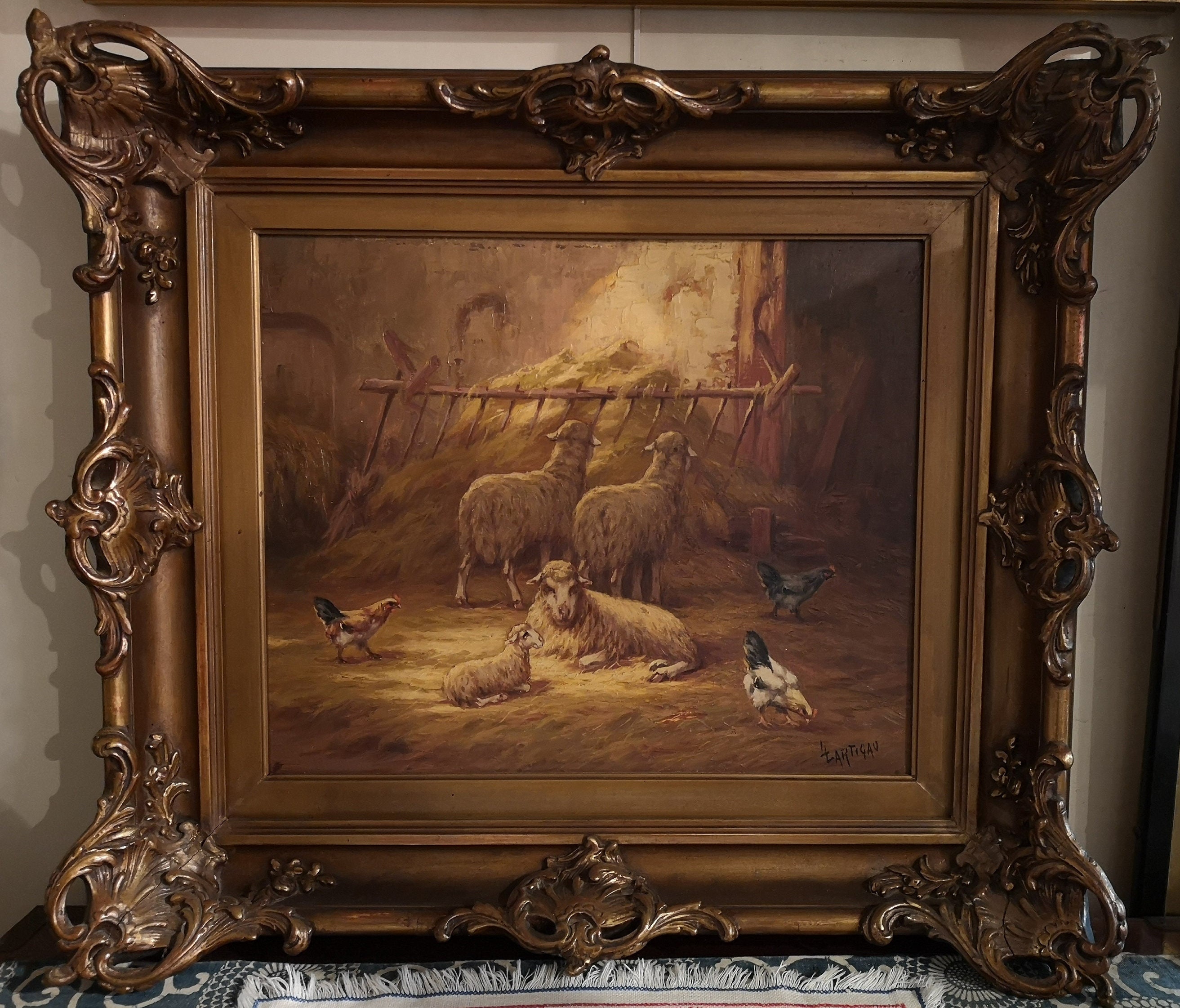 Sheep in a Stable Painting Lamb Chicken Rustic Decor Farmhouse - Etsy