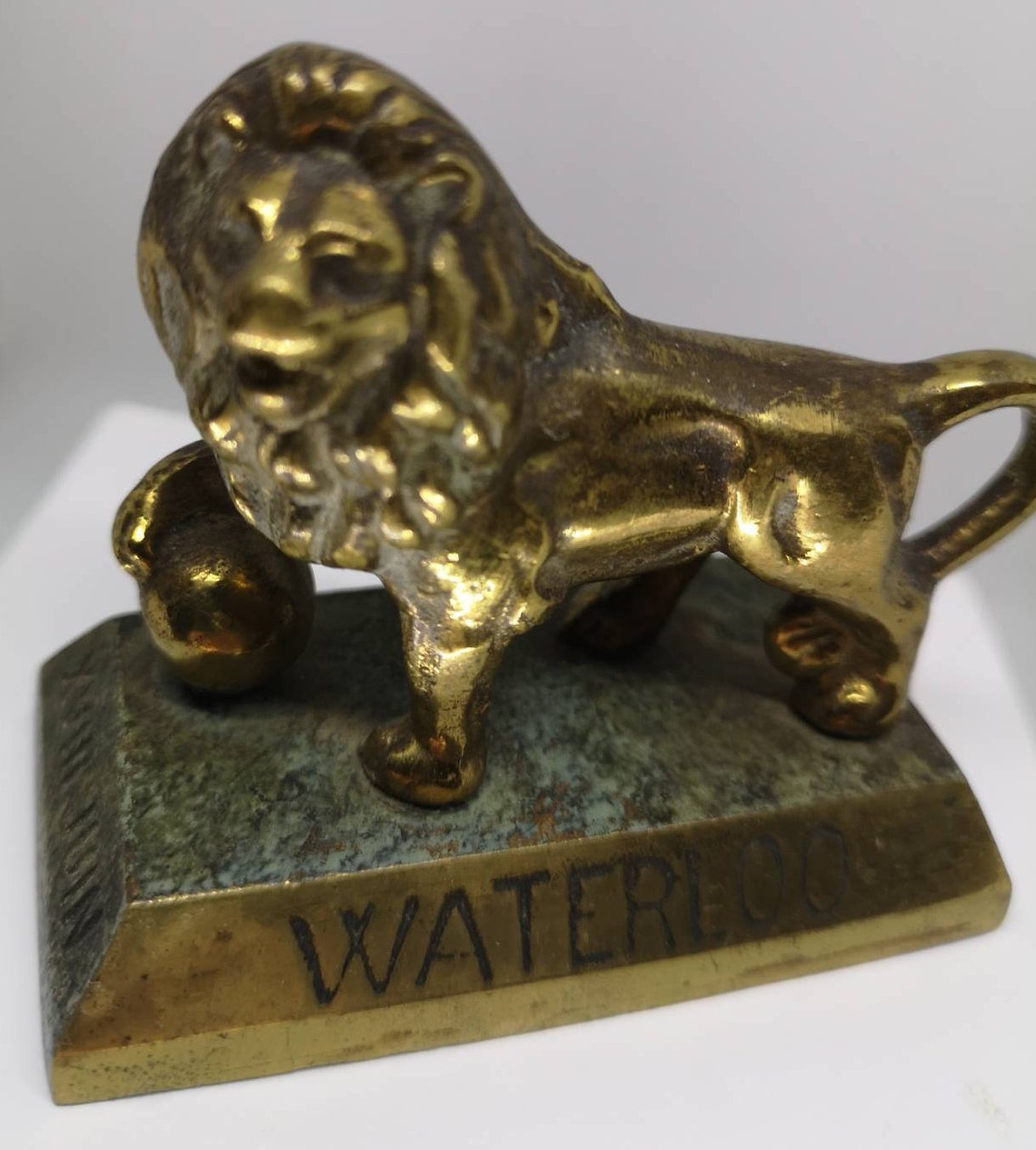 Bronze Statue Lion Waterloo Belgium Napoleons Battle Souvenir Gold ...