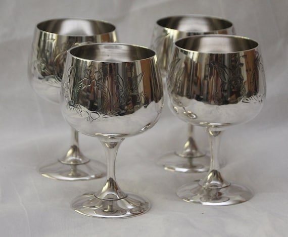 Silver Plate Glasses Set of 4 Wine Glasses Flatware Barware - Etsy
