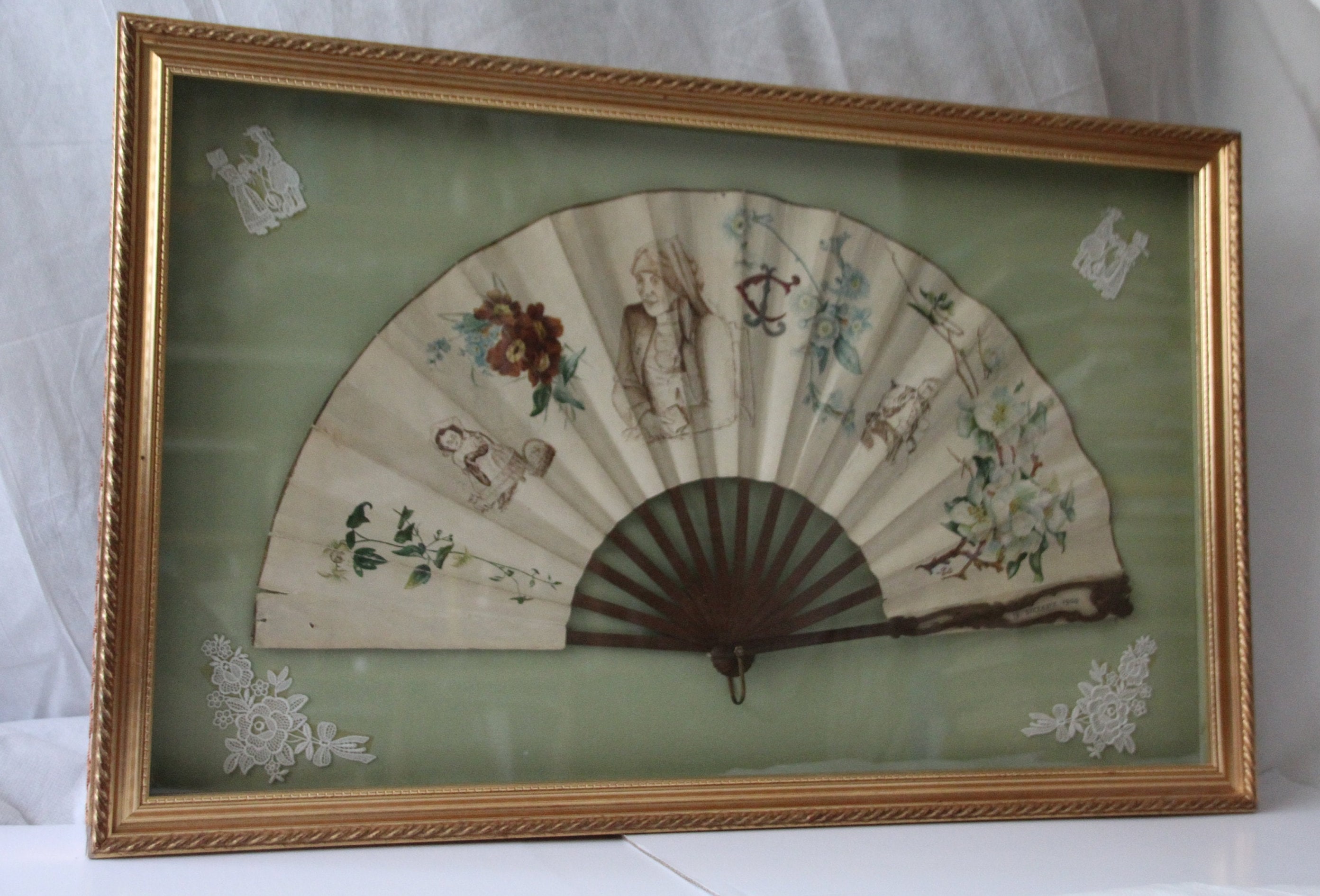 French Vintage Folding Fan Ladies Fan Elegant Wooden Frame French ...