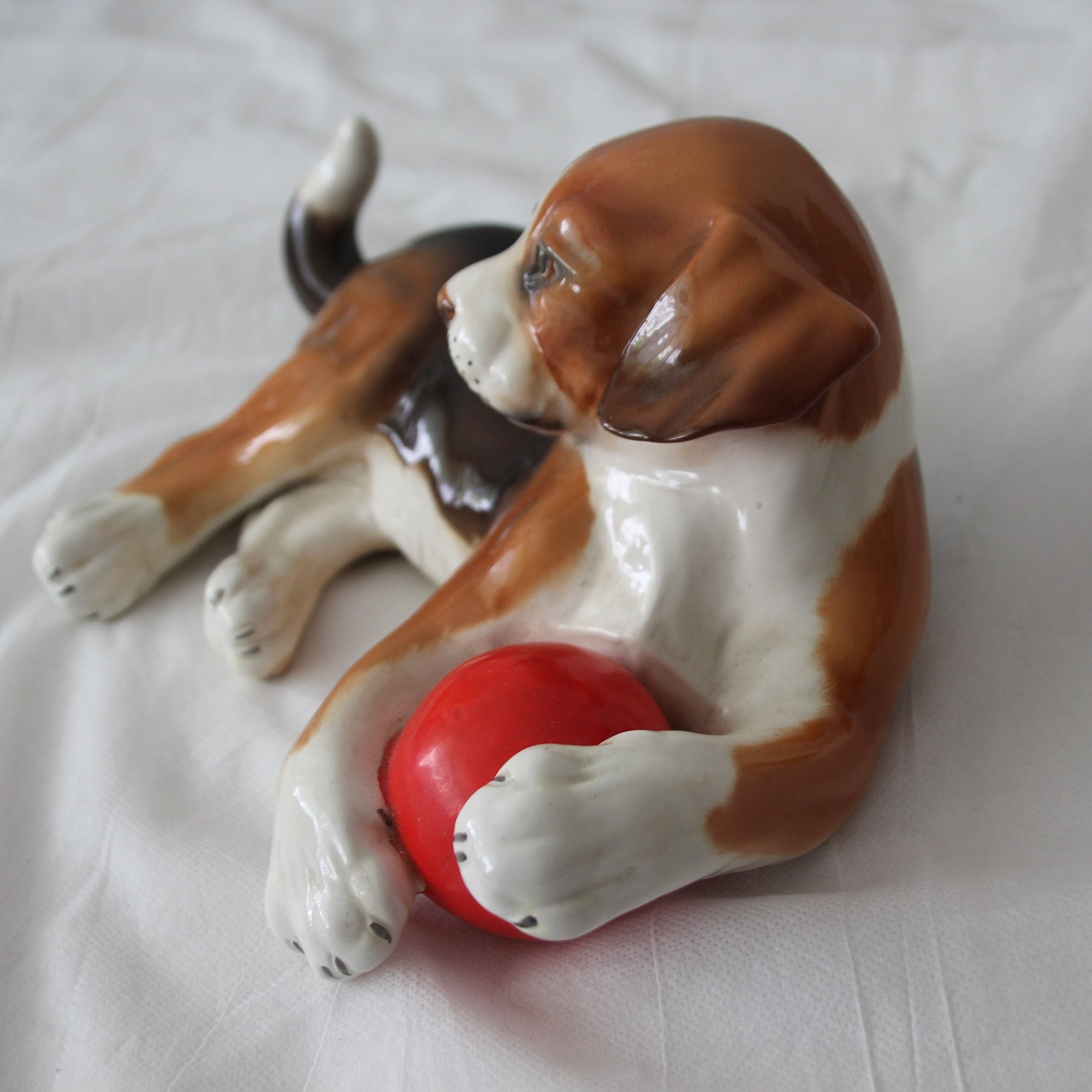 Beagle Puppy With Red Ball Cute Puppy Ceramic Dog Figurine Dog - Etsy