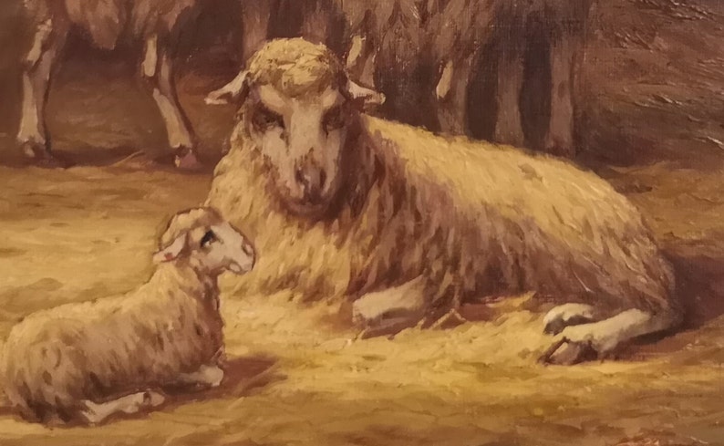 Sheep Stable Painting Lamb Chicken Rustic Decor Farmhouse French ...