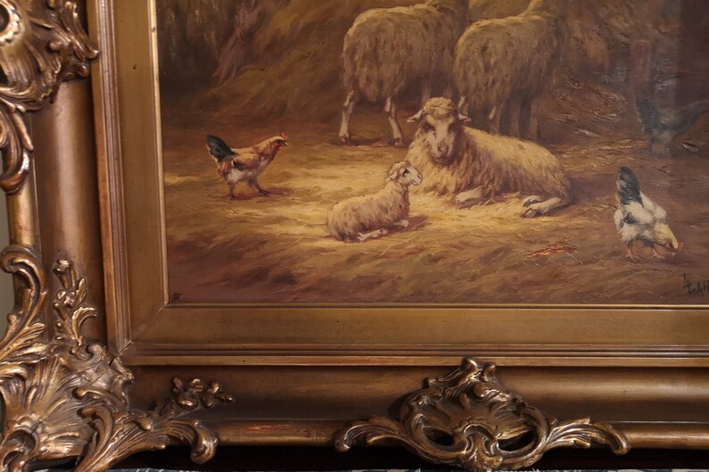 Sheep in a Stable Painting Lamb Chicken Rustic Decor Farmhouse - Etsy