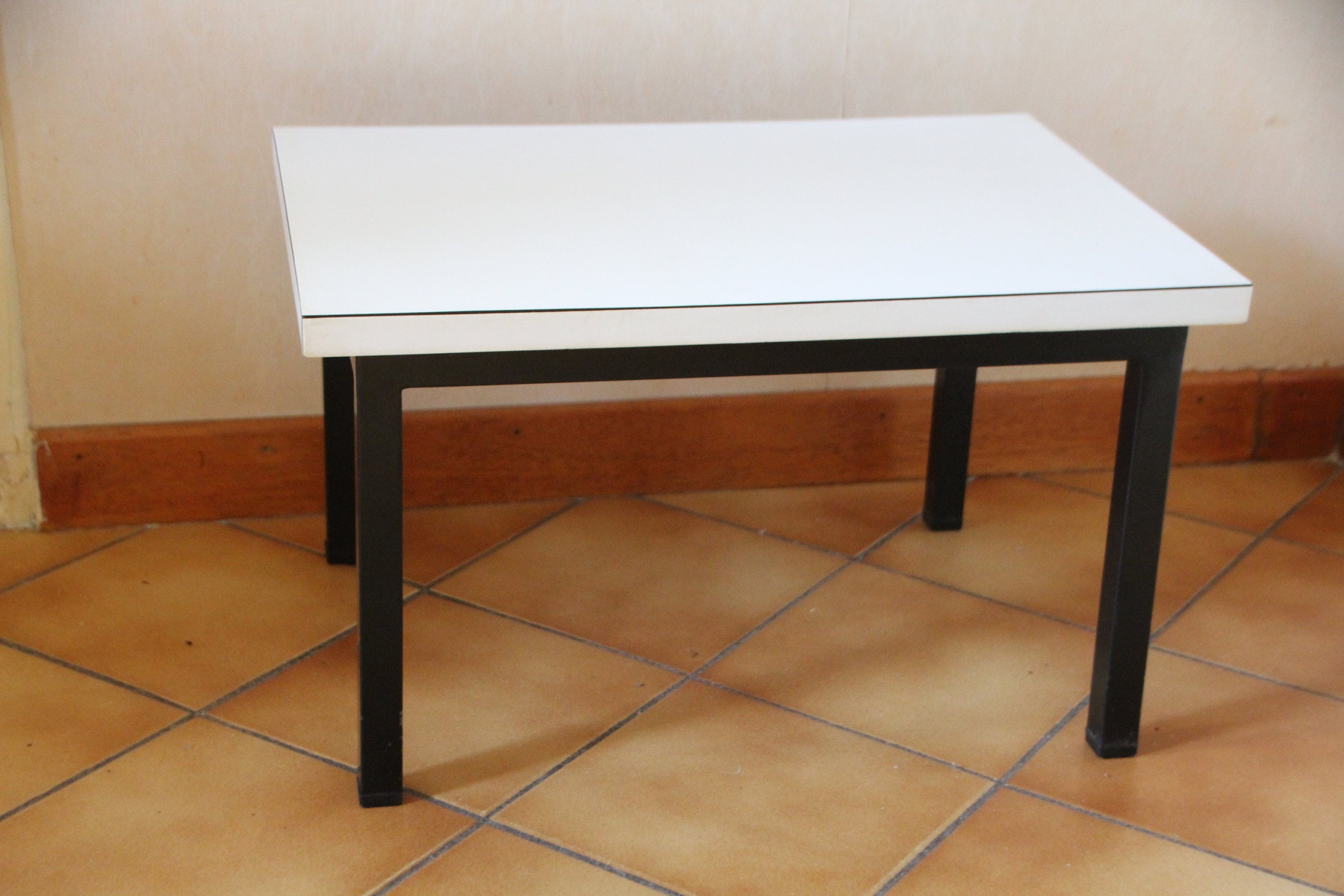 Small White Table Black Metal Legs Midcentury Design - Etsy