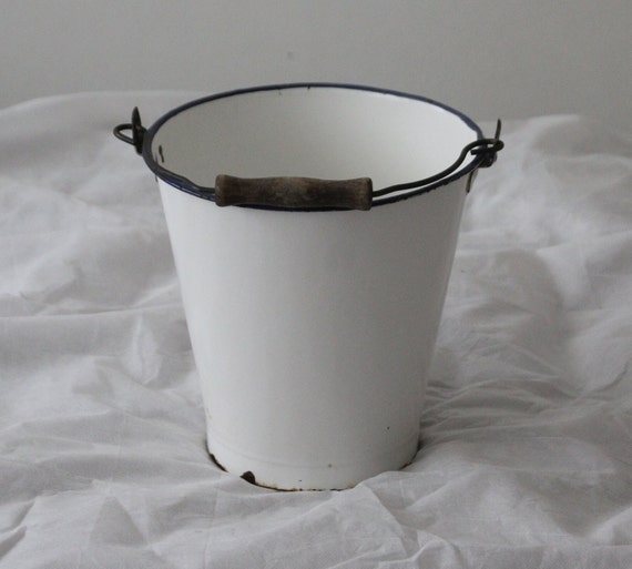 White Enamel Bucket With Handle Metal French Farmhouse Kitchen | Etsy