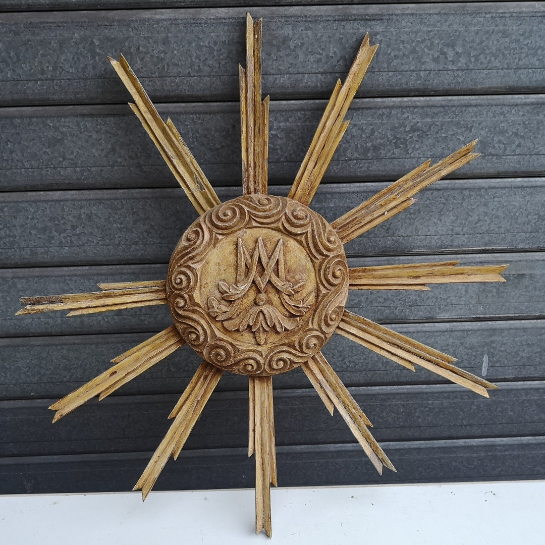 SOLD Antique Baroque Carved Wood Sun Wall Decor Starburst Religious ...