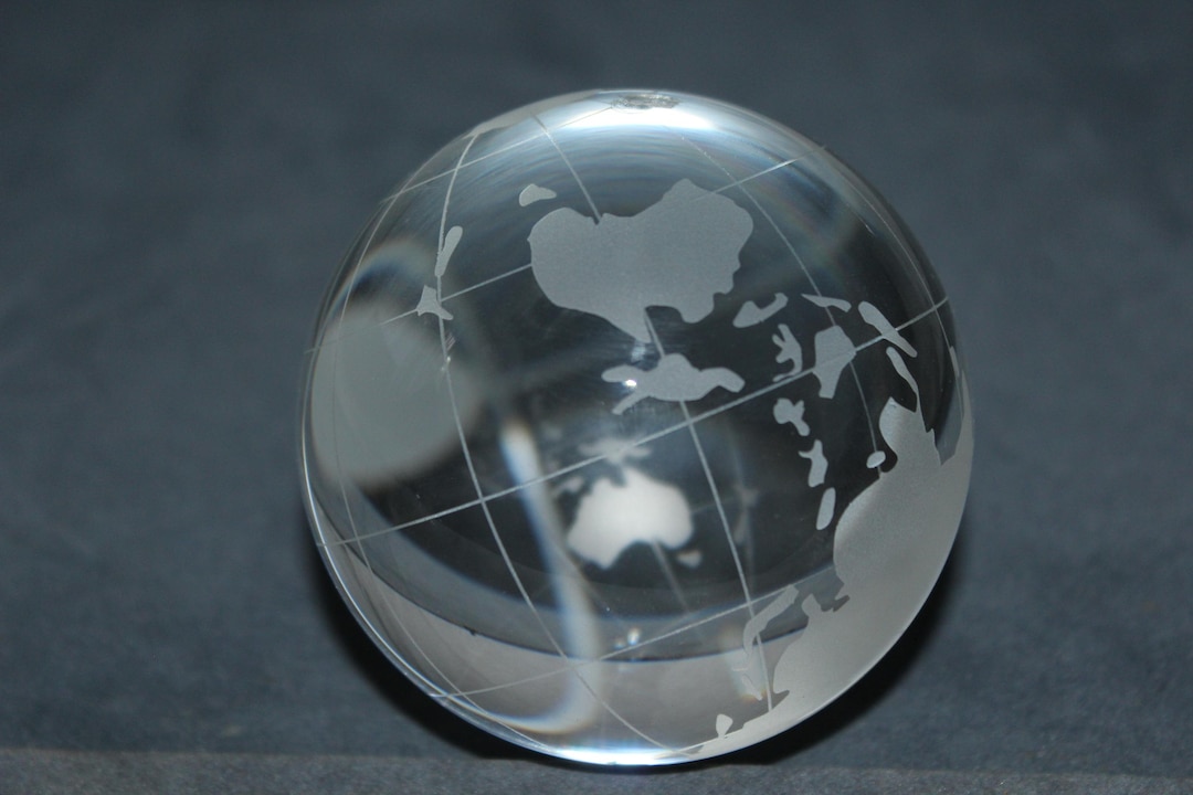 Vintage Etched Glass Globe of World Paperweight Ball Desk Office Decor ...