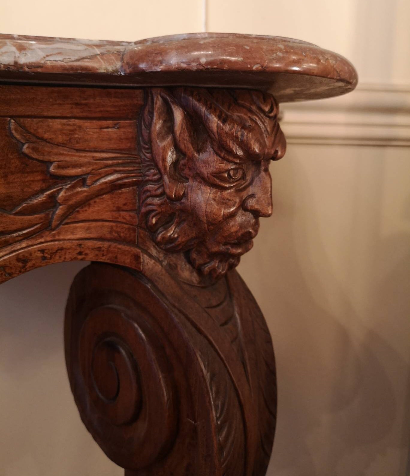 Antique Carved Wood Console Table Entryway Living Room Devil Face Demon ...