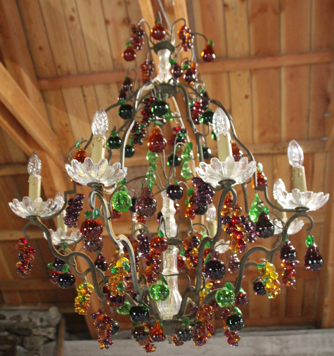 Large Multicolor Chandelier Murano Glass Grape Decor Apple Chandelier ...