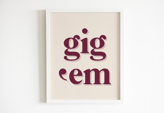 Printable Wall Art Gig Em Bedroom Wall Art Aggie Wall Art | Etsy