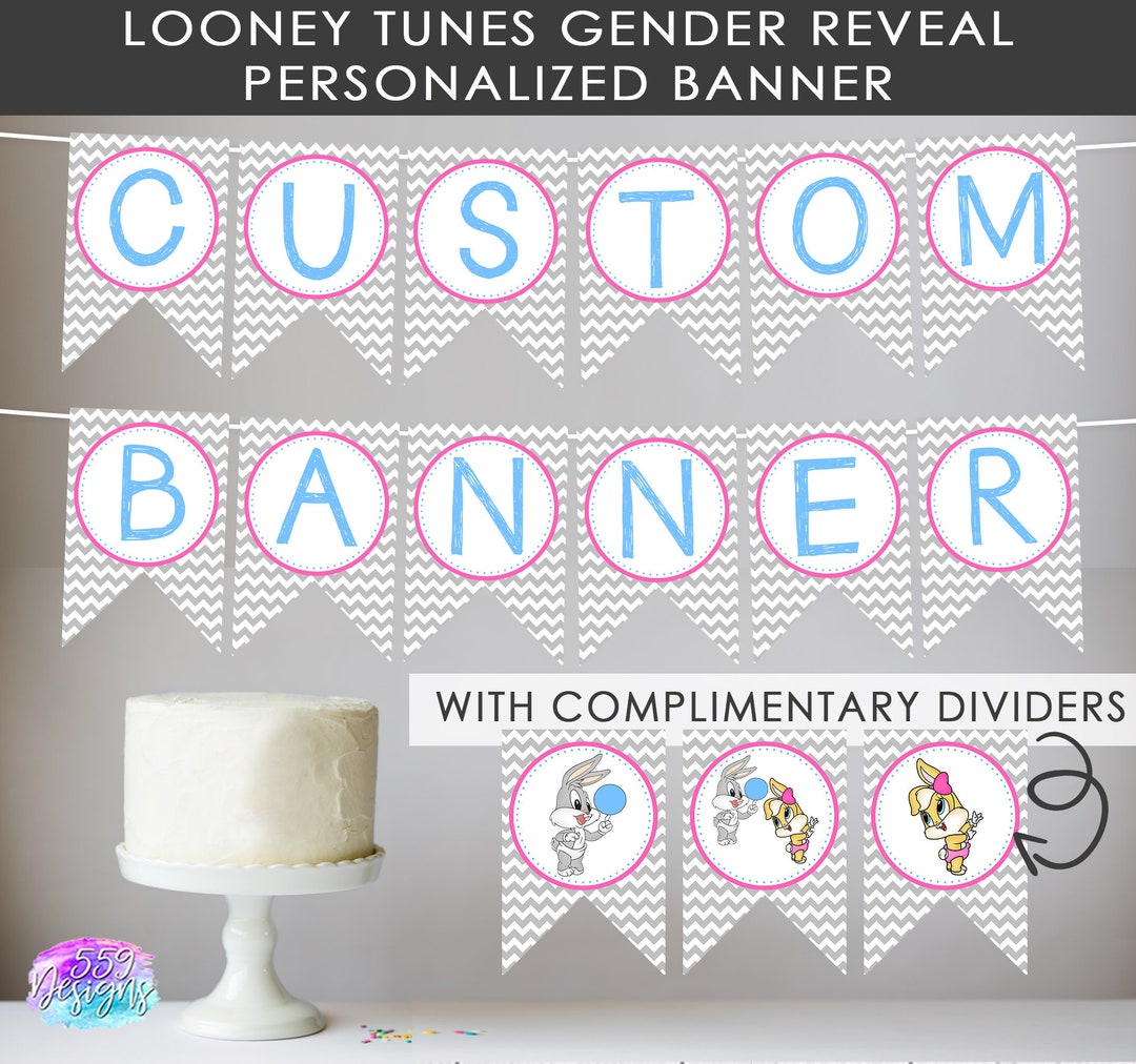 Looney Tunes Gender Reveal Banner/baby Shower/birthday/pink/bugs Bunny ...