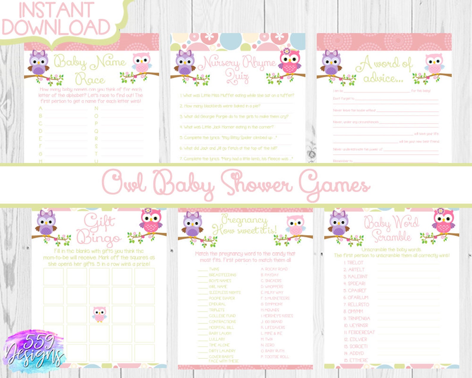 Owl Baby Shower Games/printable/instant Download/it's a Girl/girl ...