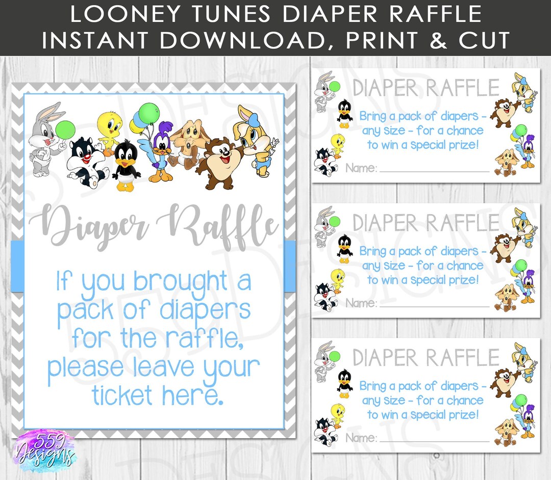 Baby Looney Tunes Baby Shower Rifa de pañales/Azul/Insertar boleto y ...