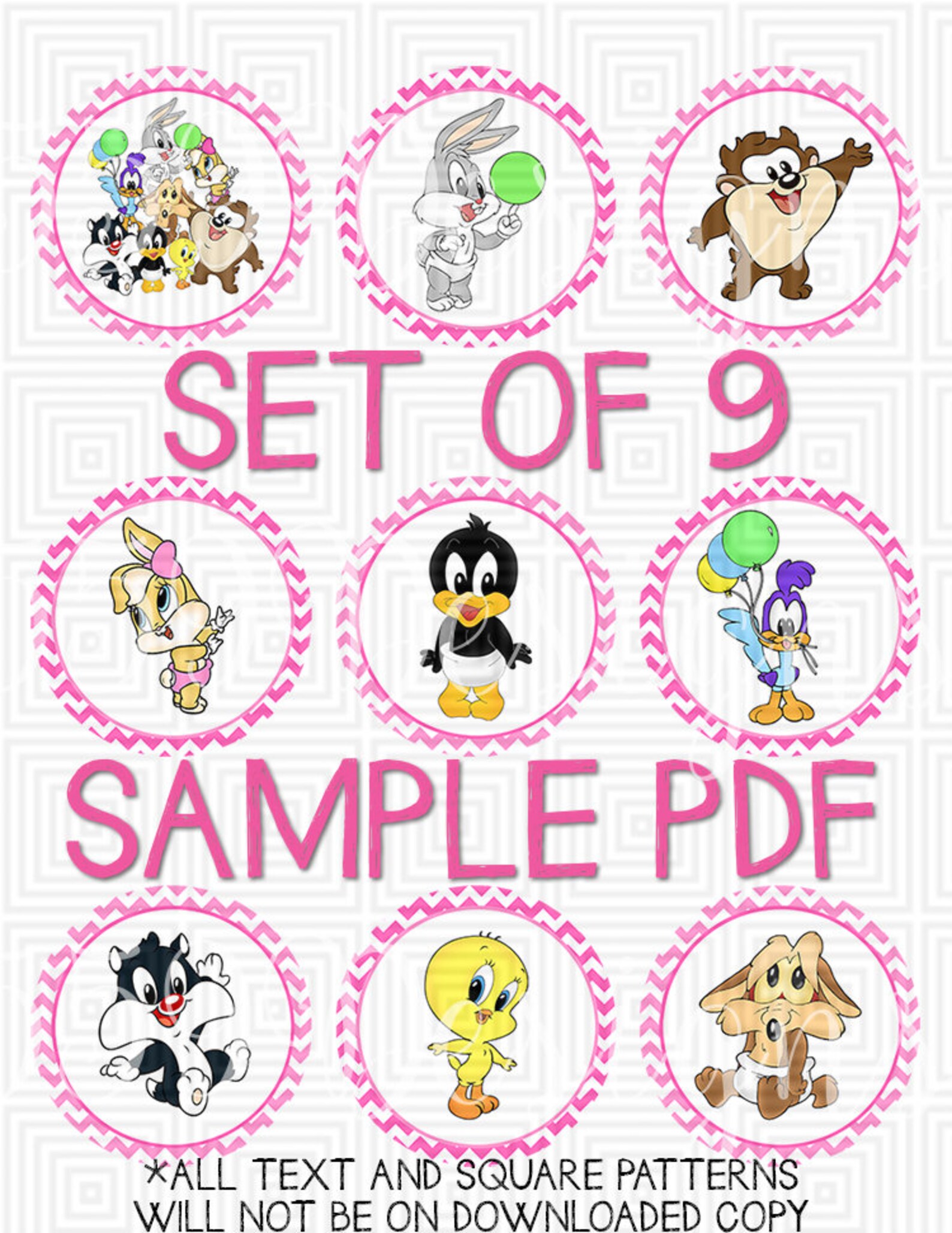 Set of 9 Pink Looney Tunes Cupcake Toppers - Instant Download - Baby ...