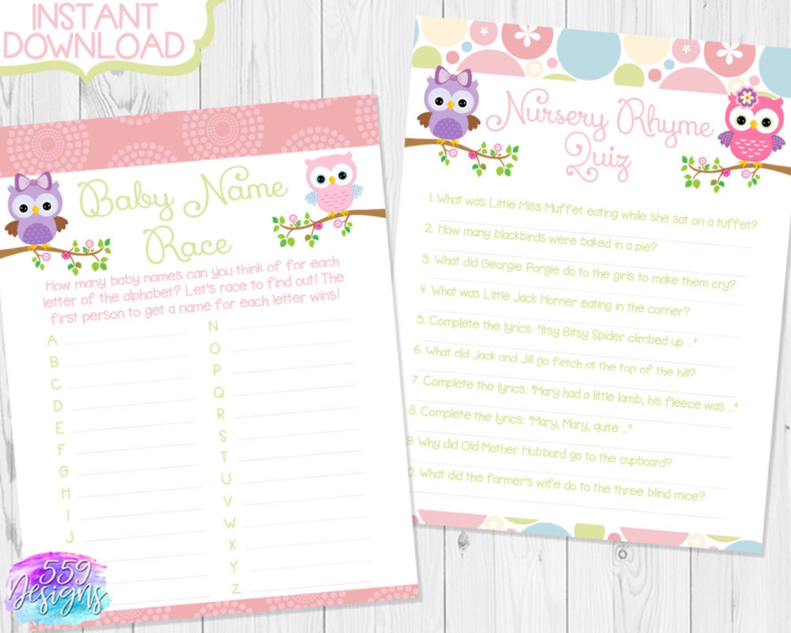 Owl Baby Shower Games/printable/instant Download/it's a Girl/girl ...