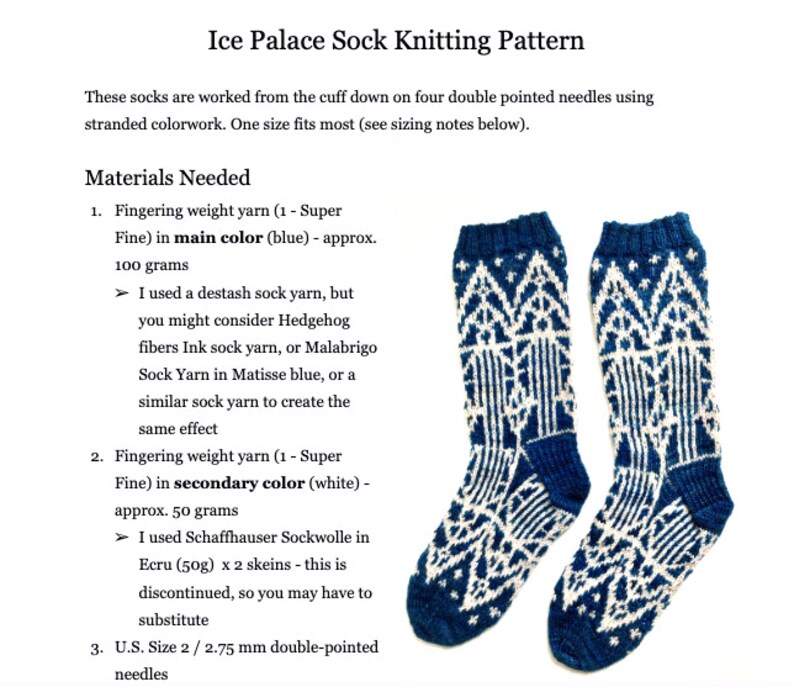 Nordic Sock Knitting Pattern Ice Palace Stranded Colorwork Socks, Cuff ...