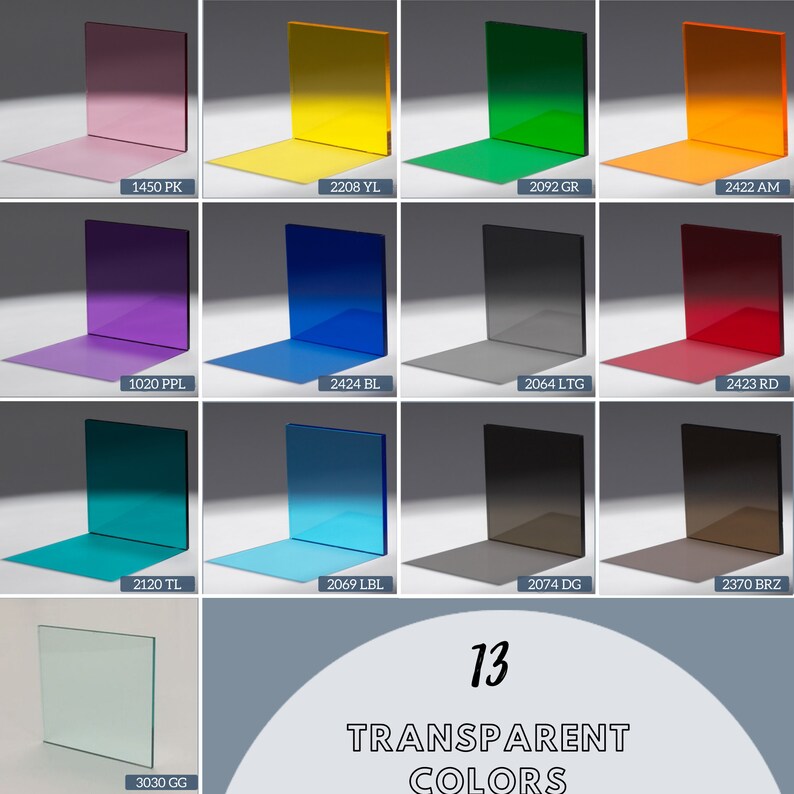 Acrylic Sample Kits - Translucent, Transparent, Mirror, Glitter, Frost ...