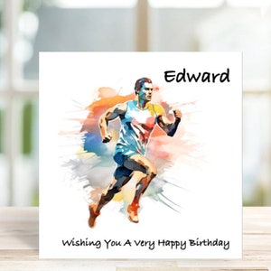 Personalised Runner Birthday Card, Personalised Male Runner Card, Card ...