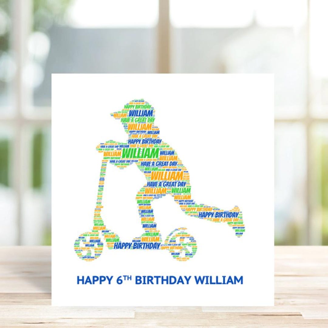 Personalised Kids Scooter Birthday Card, Scooter Card, Personalised ...
