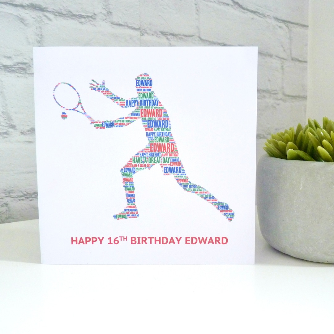 Personalised Tennis Birthday Card, Male Tennis Player Card ...