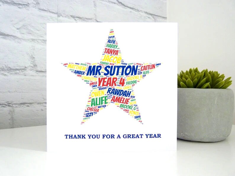 Personalised Star Teacher Card Personalised Teacher Card - Etsy UK