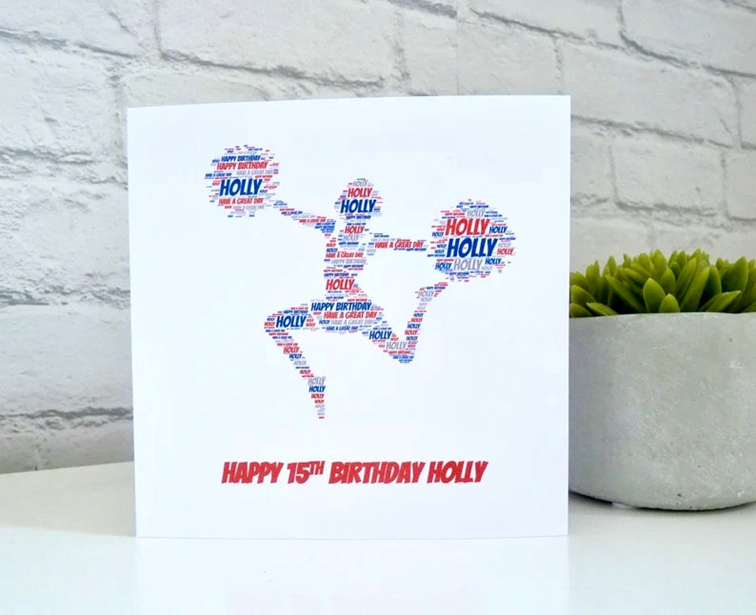 Personalised Cheerleader Card, Personalised Birthday Card, Personalised ...