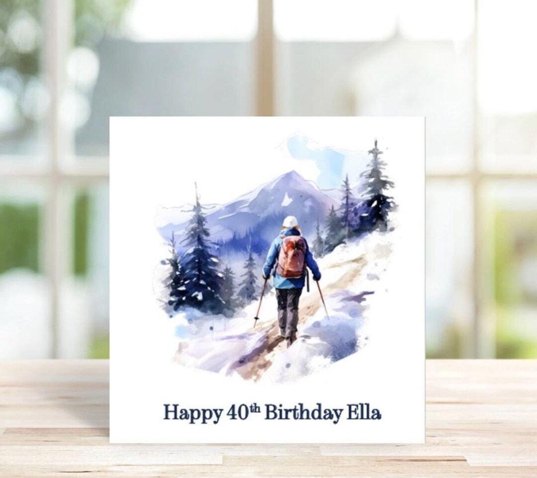 Personalised Winter Walking Card, Personalised Winter Hiking Birthday ...