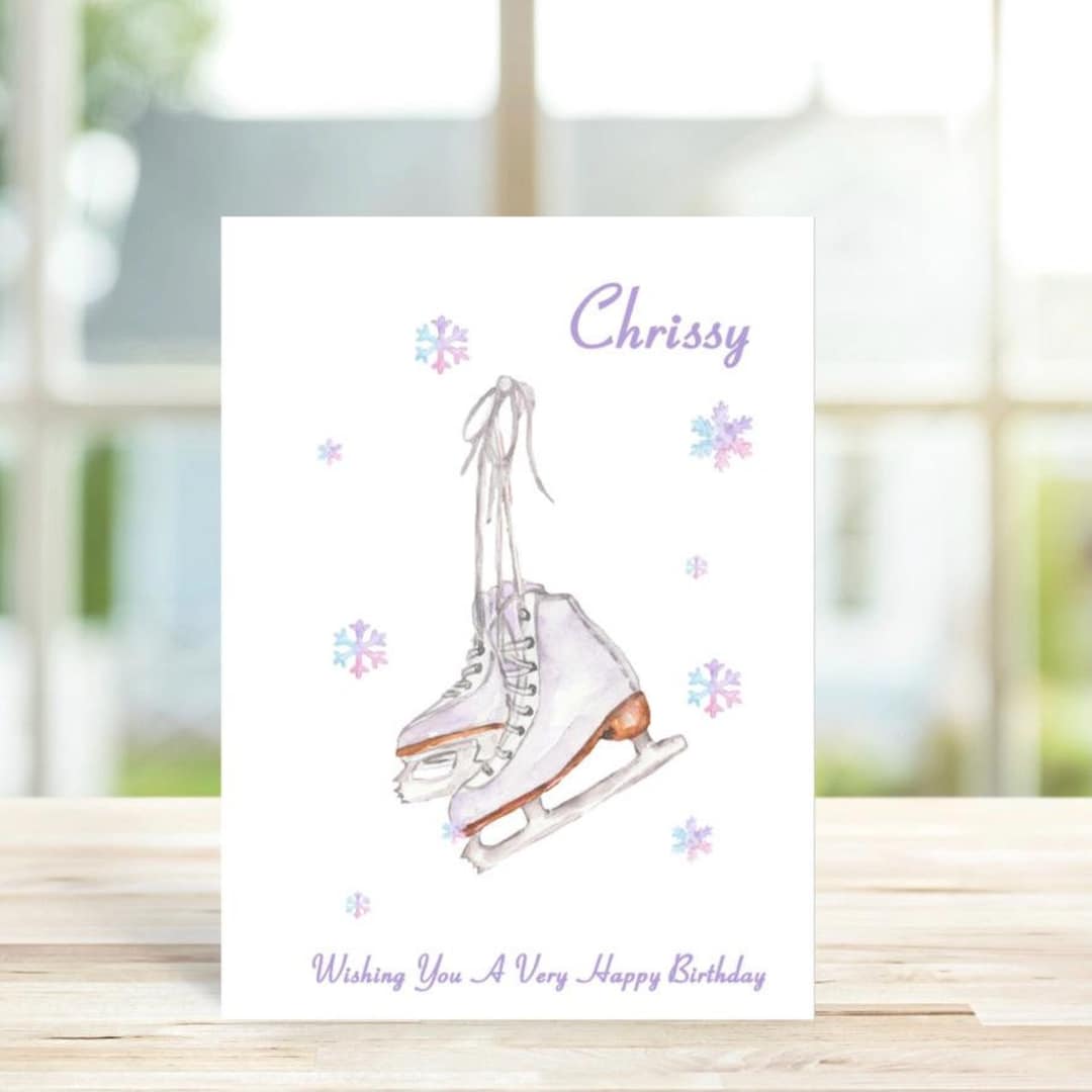 Personalised Ice Skates Birthday Card, Girls Figure Skating Card, Ice ...